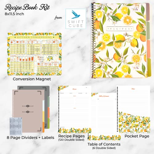 Blank Recipe Book to Write in Your Own Recipes with Kitchen Conversion Chart Magnet, Store 240 Recipes in This 30 Ring Binder with 8 Dividers