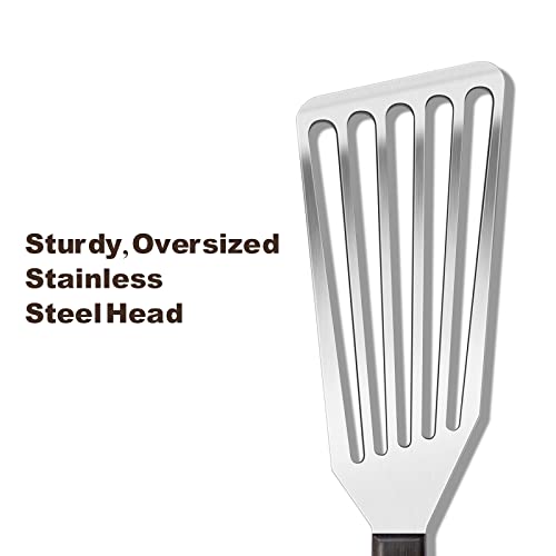 Rainspire Fish Spatula Stainless Steel for Nonstick Cookware, Slotted Fish Turner Spatula with Sloped Head Design, Metal Spatula Griddle Spatula For Flipping Delicate Food, Fish, Egg, Patties, Fries