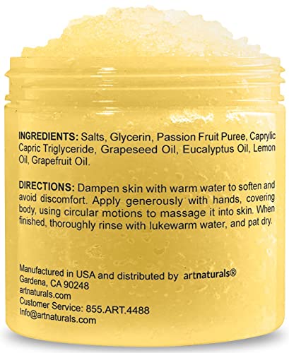 Passion Fruit Body Scrub - Moisturizing Shea Butter, Saffron & Nourishing Body Oils - Exfoliating Salt Scrub For Body -Win Against Aging, Stretch Marks, Cellulite, Acne & Dead Skin Scars- 10 oz