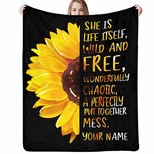 InterestPrint Customized Sunflower Blanket Custom Fuzzy Throw Blankets with Photo Personalized Gifts for Friends Kids Women 50 X 40 Inch