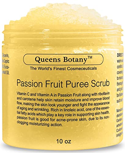Passion Fruit Body Scrub - Moisturizing Shea Butter, Saffron & Nourishing Body Oils - Exfoliating Salt Scrub For Body -Win Against Aging, Stretch Marks, Cellulite, Acne & Dead Skin Scars- 10 oz