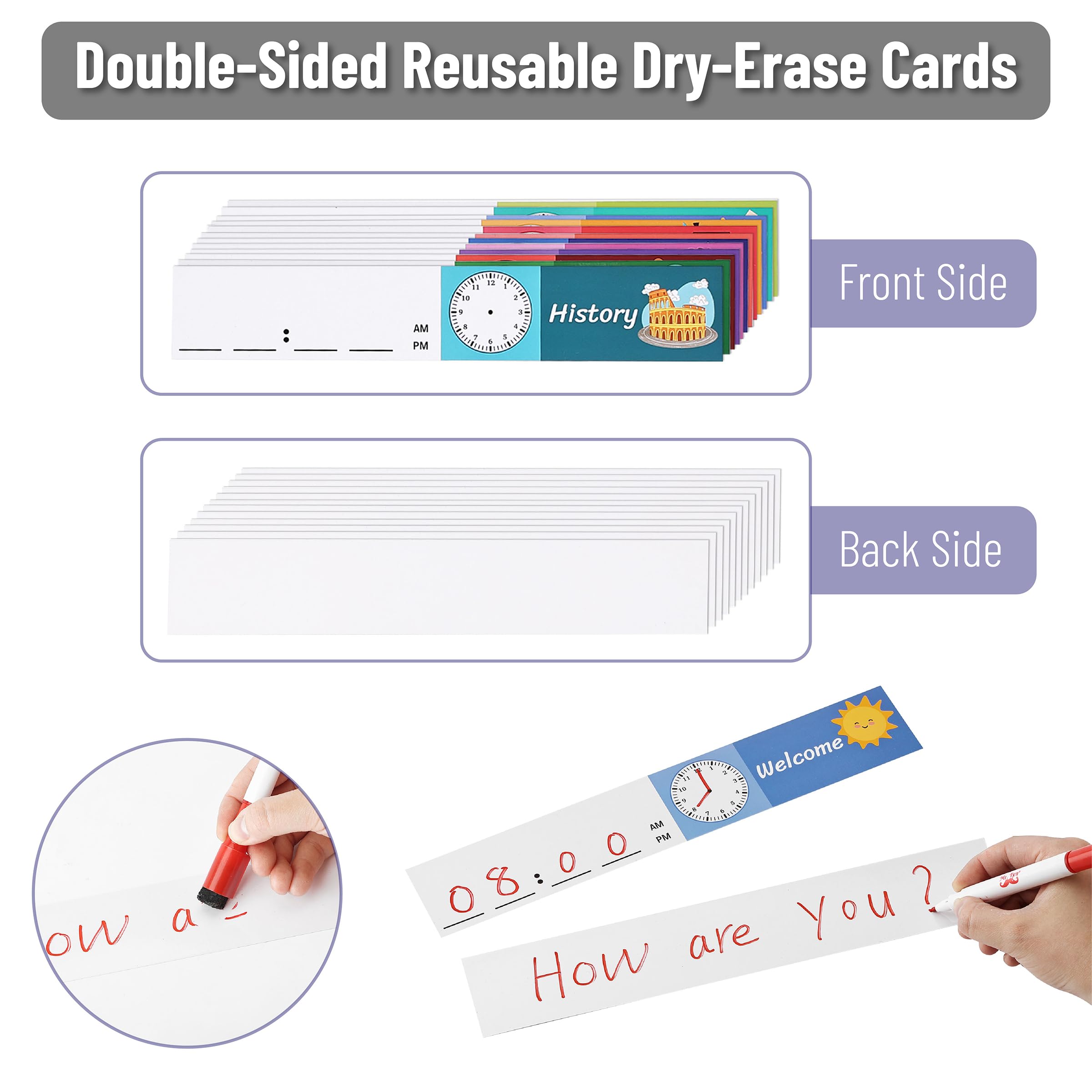 Mr. Pen- Daily Schedule Pocket Charts, 13+1 Pocket, 26 Double Sided Reusable Cards(13 Colored+13 Blanked), 12.8”x35” Pocket Chart for Classroom, Classroom Pocket Chart, Classroom Schedule Pocket Chart