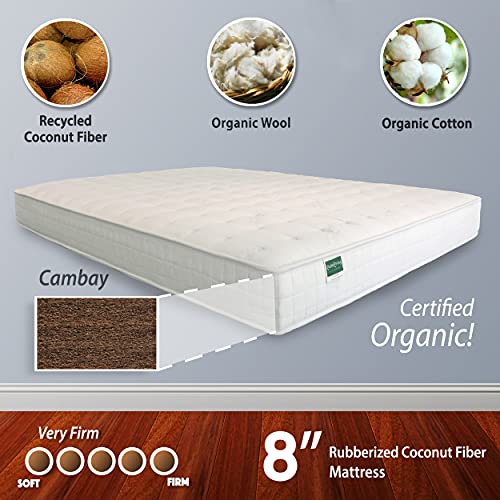 NATURAL LIFE PALMPRING Cambay Queen Mattress - Organic Coconut Coir 8β Extra Firm 1 Layer Comfortable Sleep Bed Dust Free
