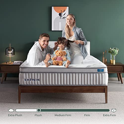 14 Inch Full Size Mattress, Lechepus Memory Foam Hybrid Mattresses with Individual Pocket Spring, Plush Breathable Comfortable Mattress for Cool Sleep & Pressure Relief Certified