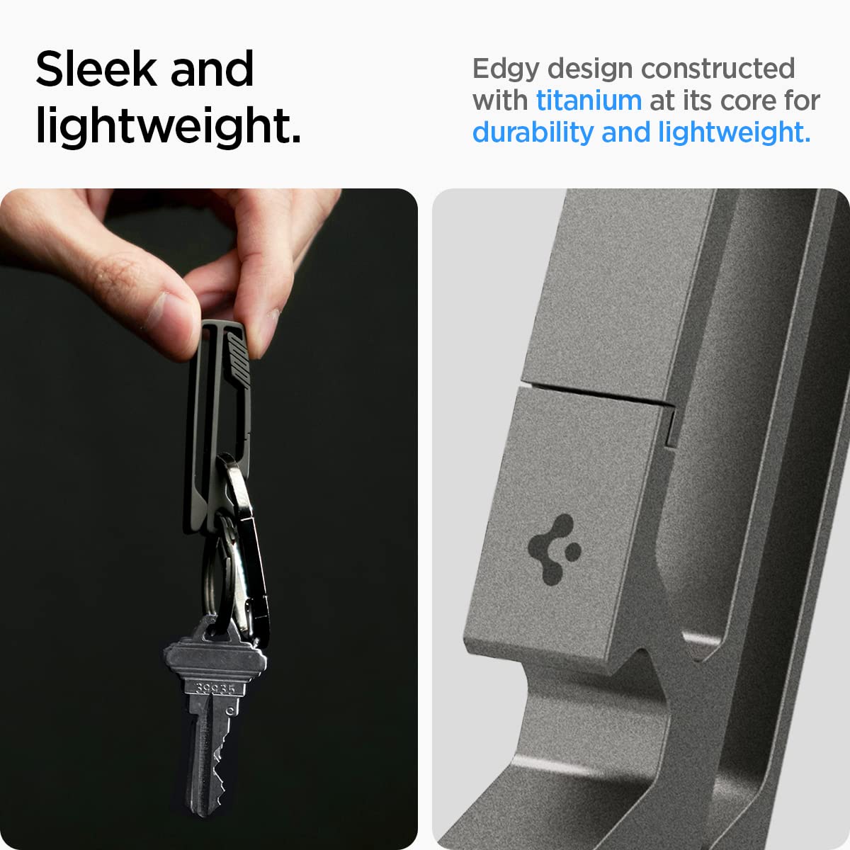 Spigen Life Metal Fit Titanium Belt Loop Key Ring Clip Holder, Car Keychain Key Clip for Belt, Bottle Opener Key Chain Ring for Men and Women - Gunmetal