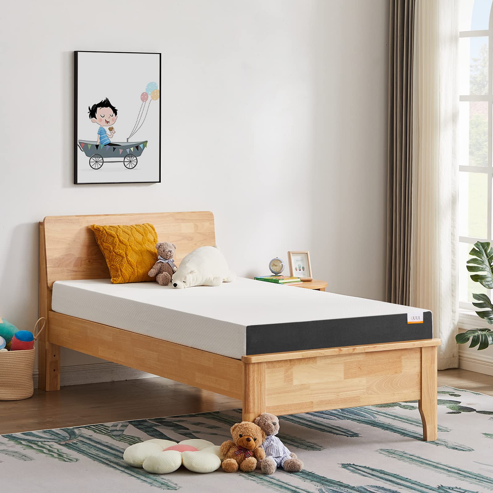 OUUI Twin XL Mattress, 6 Inch Memory Foam Mattress Low Profile-Cooling Gel Infusion-Breathable Cover Bed Mattress Pressure Relief, White, CertiPUR-US Certified
