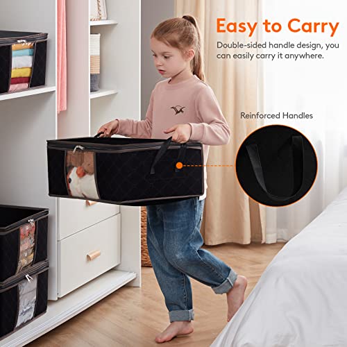 Lifewit 2 Pack Under Bed Storage Containers, Bundle with 4 Pack 35L Clothes Storage Bags, Black