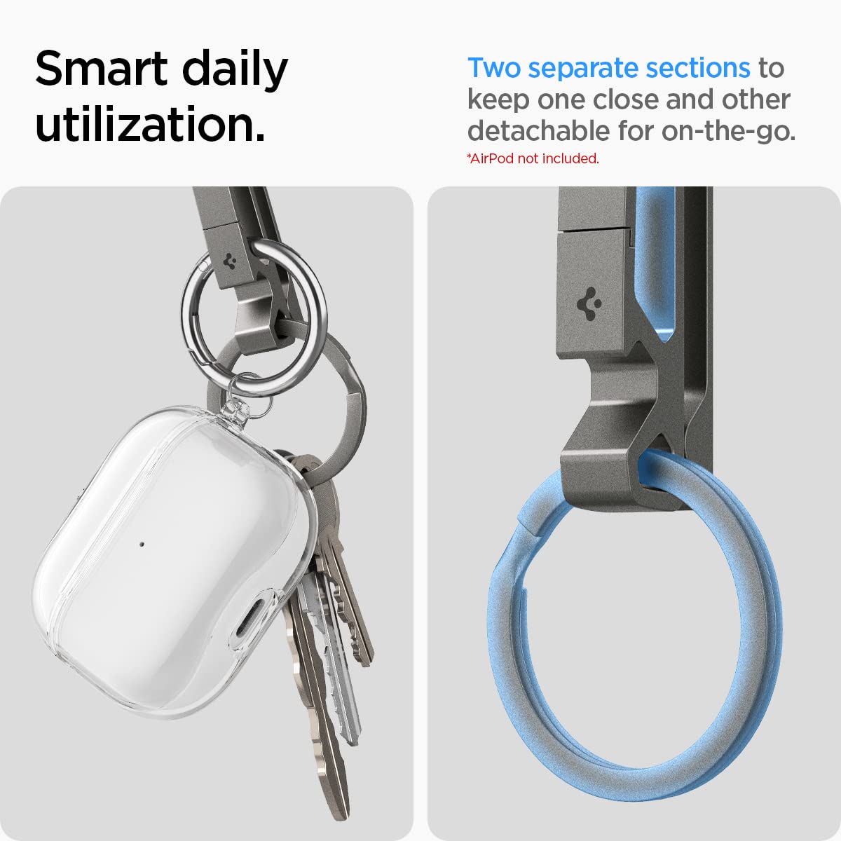Spigen Life Metal Fit Titanium Belt Loop Key Ring Clip Holder, Car Keychain Key Clip for Belt, Bottle Opener Key Chain Ring for Men and Women - Gunmetal
