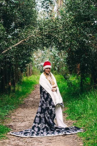 Inca Aztec Sherpa Weighted Warm Blanket | Southwest Indian Navajo Boho Style | Native Woven Western Cozy Bedding Cover | Plush Faux Alpaca | Luxurious Winter Blanket (Obsidian Black)