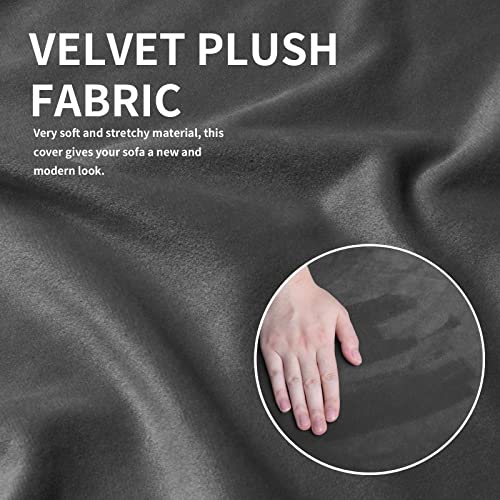 Easy-Going Stretch Velvet Chesterfield Style Couch Slipcover for Living Room, Soft Non-Slip Sofa Cover Furniture Protector for Dogs (Sofa, Gray)