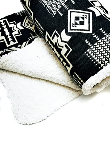 Inca Aztec Sherpa Weighted Warm Blanket | Southwest Indian Navajo Boho Style | Native Woven Western Cozy Bedding Cover | Plush Faux Alpaca | Luxurious Winter Blanket (Obsidian Black)