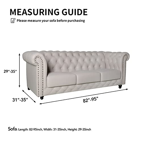 Easy-Going Stretch Velvet Chesterfield Style Couch Slipcover for Living Room, Soft Non-Slip Sofa Cover Furniture Protector for Dogs (Sofa, Gray)