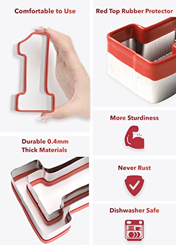 3Pcs Number One Cookie Cutters 5", 4", 3", 1 Cookie Cutter Set, Biscuit Cutter, 0.4MM Thickness Heavy Duty Food-Grade Stainless Steel, Coated with Soft PVC for Protection