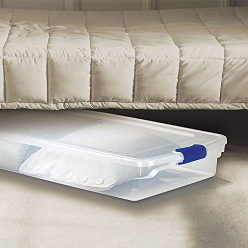 HOMZ 56 Quart Underbed Secure Latching Clear Plastic Storage Container Bin with Lid and Easy Glide Wheels for Home and Office Organization, (4 Pack)