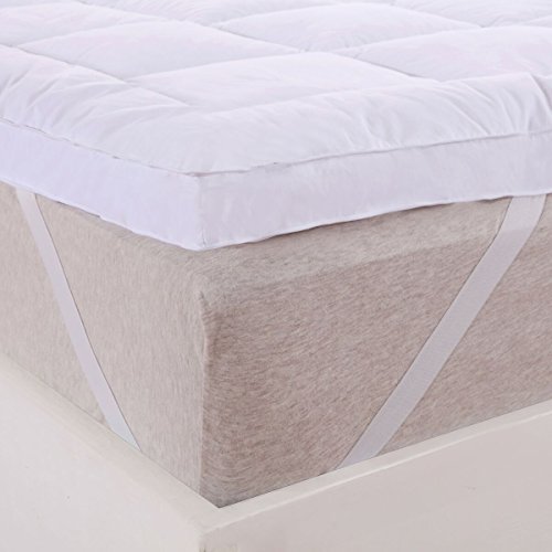 Royal Hotel Bedding Abripedic Plush Cotton Mattress Topper, Top Split King, 2 Inches Hypoallergenic Overfilled Down Alternative Anchor Bands Mattress Topper