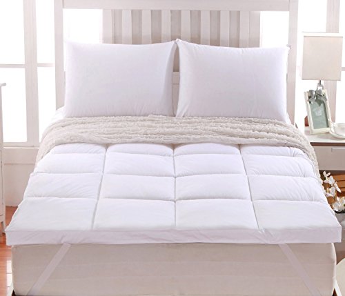 Royal Hotel Bedding Abripedic Plush Cotton Mattress Topper, Top Split King, 2 Inches Hypoallergenic Overfilled Down Alternative Anchor Bands Mattress Topper