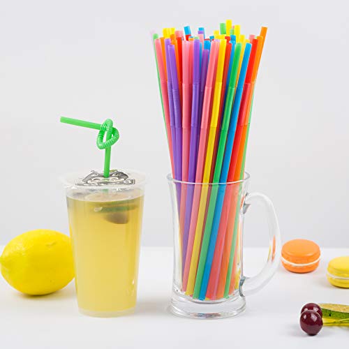 100 Pcs Colorful Flexible Plastic Straws, Disposable Bendy Straws, 10.2" Long and 0.23'' Diameter, BPA-Free
