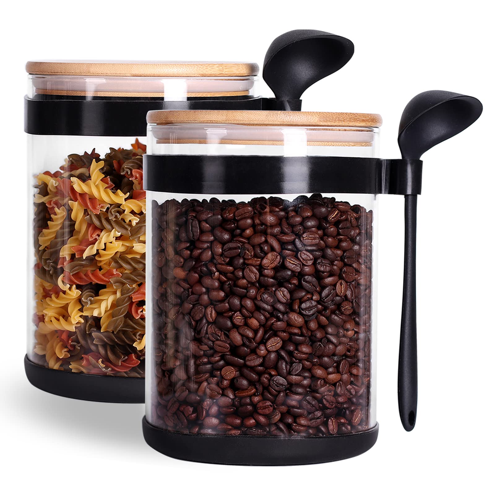 2PCS Large Glass Kitchen Canisters with Spoon and Airtight Bamboo Lids, 100 OZ Glass Storage Container for Flour, Glass Flour and Sugar Jars for Coffee, Rice Storage