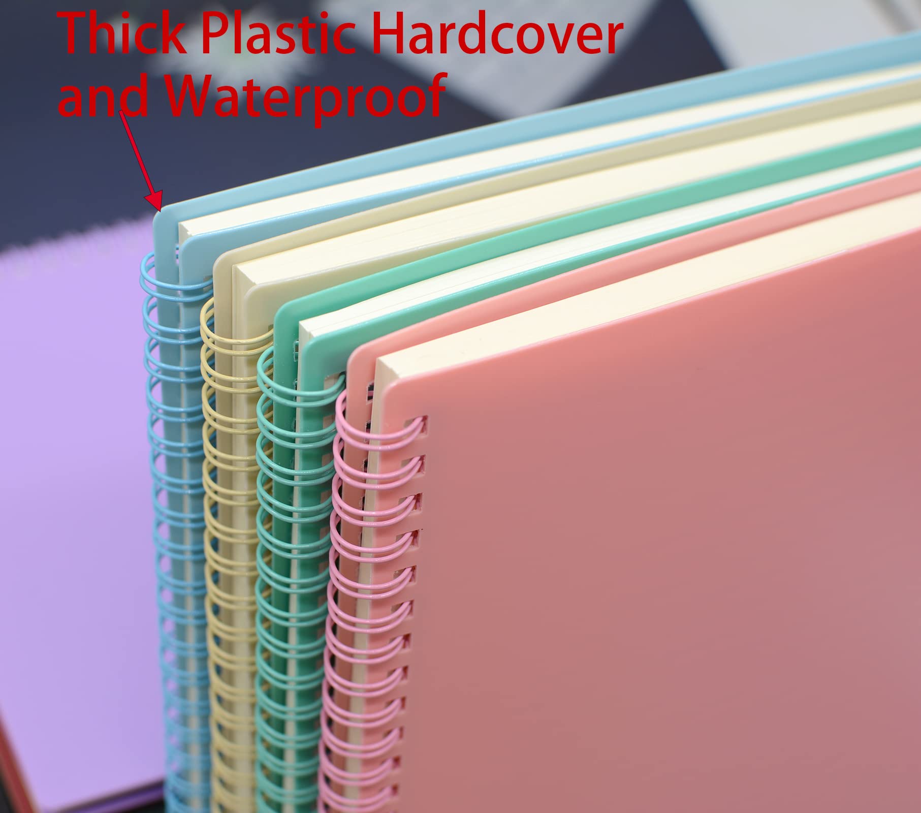 Yansanido Spiral Notebook, 4 Pcs 10.5 Inch x 7.45 Inch B5 Thick Plastic Hardcover 7mm College Ruled 4 Color 80 Sheets -160 Pages Journals for Study, Work, Travel and Notes (B5, 4 Pcs Light Color)