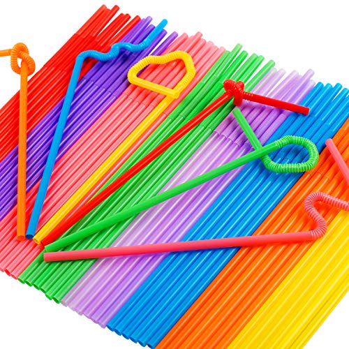100 Pcs Colorful Flexible Plastic Straws, Disposable Bendy Straws, 10.2" Long and 0.23'' Diameter, BPA-Free
