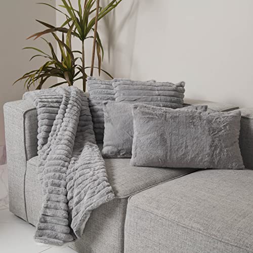 Mauricio Rubio Grey Throw Blanket and Throw Pillow Covers Set of 5 - Faux Fur Blanket Throw & Throw Pillows for Couch and Sofa, Includes 4 Decorative Soft Pillowcases, 60”x50” Fleece Blanket