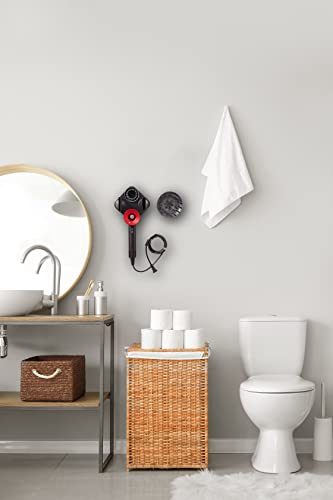 Wall Mount Holder for Dyson Hair Dryer,Magnetic Wall Bracket Frame for Dyson Supersonic Hair Blow Dryer,Accessories Organizer Storage Bracket Rack Fits Curler Diffuser,Nozzles and Power Cable(Black)