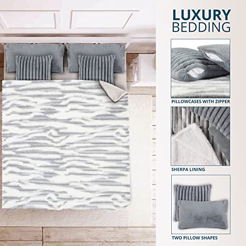Mauricio Rubio Grey Throw Blanket and Throw Pillow Covers Set of 5 - Faux Fur Blanket Throw & Throw Pillows for Couch and Sofa, Includes 4 Decorative Soft Pillowcases, 60”x50” Fleece Blanket