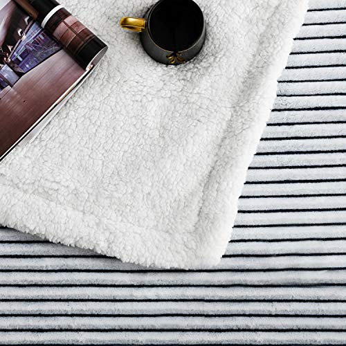I' HERMU Sherpa Fleece Throw Blanket for Couch (Large 51‘’x 63‘’, Blue and White Strip) Soft Plush Blankets Fluffy Fuzzy Warm Cozy Throws for Sofa Bed