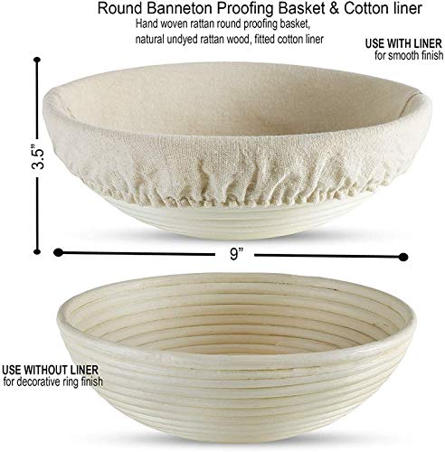 Bread Banneton Proofing Basket 9inch: Round Sourdough Proofing Basket for Artisan Bread Making for Professional and Home Bakers Set of 2
