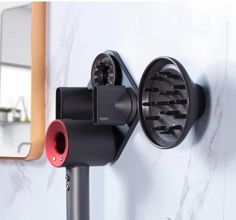 Wall Mount Holder for Dyson Hair Dryer,Magnetic Wall Bracket Frame for Dyson Supersonic Hair Blow Dryer,Accessories Organizer Storage Bracket Rack Fits Curler Diffuser,Nozzles and Power Cable(Black)