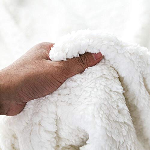 I' HERMU Sherpa Fleece Throw Blanket for Couch (Large 51‘’x 63‘’, Blue and White Strip) Soft Plush Blankets Fluffy Fuzzy Warm Cozy Throws for Sofa Bed