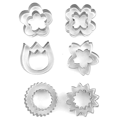 Flowers Cookie Cutter Set -12 Pieces - Plum Blossoms, Clover, Tulip, Cherry Blossoms, Sawtooth Circle, Sunflower Biscuit Fondant Cutters Stainless Steel