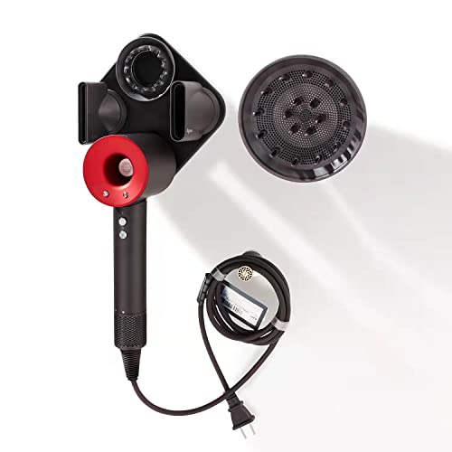 Wall Mount Holder for Dyson Hair Dryer,Magnetic Wall Bracket Frame for Dyson Supersonic Hair Blow Dryer,Accessories Organizer Storage Bracket Rack Fits Curler Diffuser,Nozzles and Power Cable(Black)