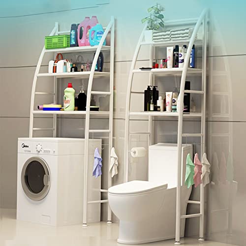 BKGDO Washer Storage Frames Floor Standing for Over Toilet,Wrought Iron High Temperature Steel Washinghine Rack,Easy to Assemble 3-Layer Bathroom Waterproof Shelf Bathroom/White