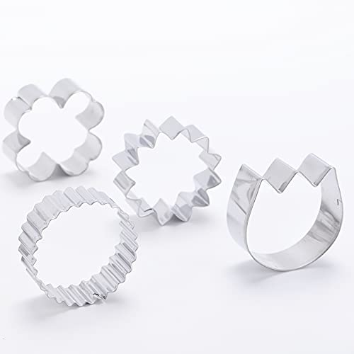 Flowers Cookie Cutter Set -12 Pieces - Plum Blossoms, Clover, Tulip, Cherry Blossoms, Sawtooth Circle, Sunflower Biscuit Fondant Cutters Stainless Steel