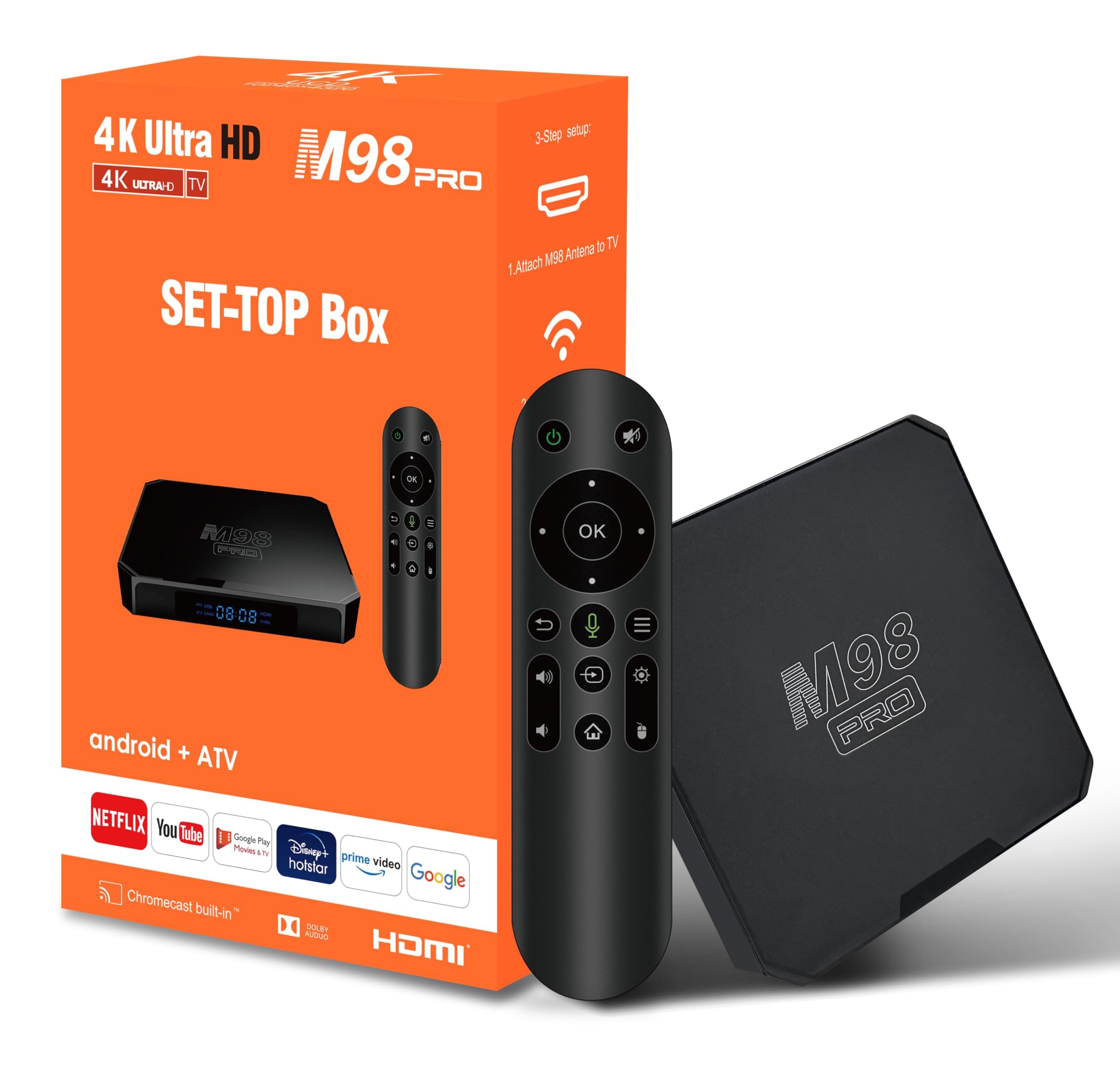 Android TV Box, M98PRO 12.0 4GB RAM 32GB ROM 4K Ultra HD, AllWinner H618 64bit Support 3D USB HD H.265 2.4/5GHz Dual WiFi Ethernet & Intelligent Control Interface for Android Box