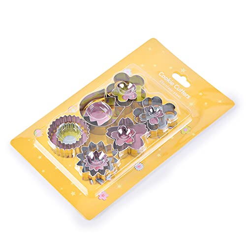 Flowers Cookie Cutter Set -12 Pieces - Plum Blossoms, Clover, Tulip, Cherry Blossoms, Sawtooth Circle, Sunflower Biscuit Fondant Cutters Stainless Steel
