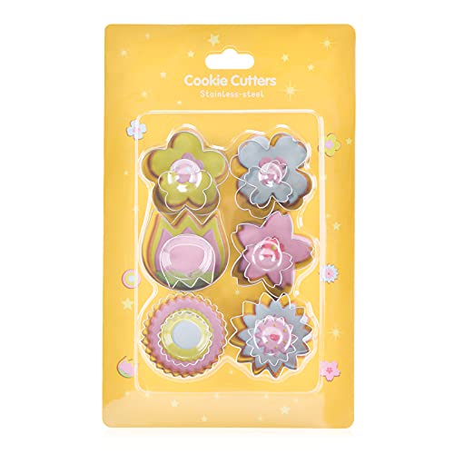Flowers Cookie Cutter Set -12 Pieces - Plum Blossoms, Clover, Tulip, Cherry Blossoms, Sawtooth Circle, Sunflower Biscuit Fondant Cutters Stainless Steel