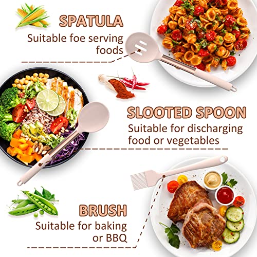 Silicone Cooking Utensil Set, Fungun Kitchen Utensils Set with Copper Handle 24 Pcs Kitchen Gadgets Tools Set, Non-stick Heat Resistant Kitchen Spatulas Set - Khaki…