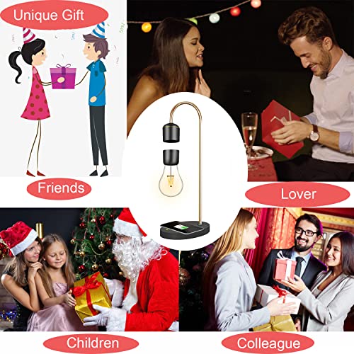 FloatGo Levitating Bulb Lamp with Wireless Charger for Smart Phones Apple Android Magnetic Levitation LED Night Light Gold Floating Desk Toys Love Family Office Gift Home Decor