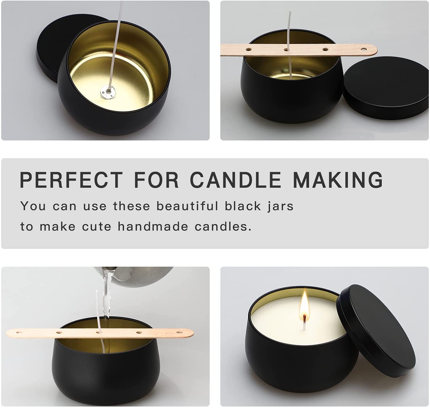 SONVIIBOX 24 Pack 8oz Candle Tins,Black Candle Jars,Candle tins for Making Candles Bulk,Tin Jars for Candle Making,Metal tin Jars (24PACK, BLACK2)