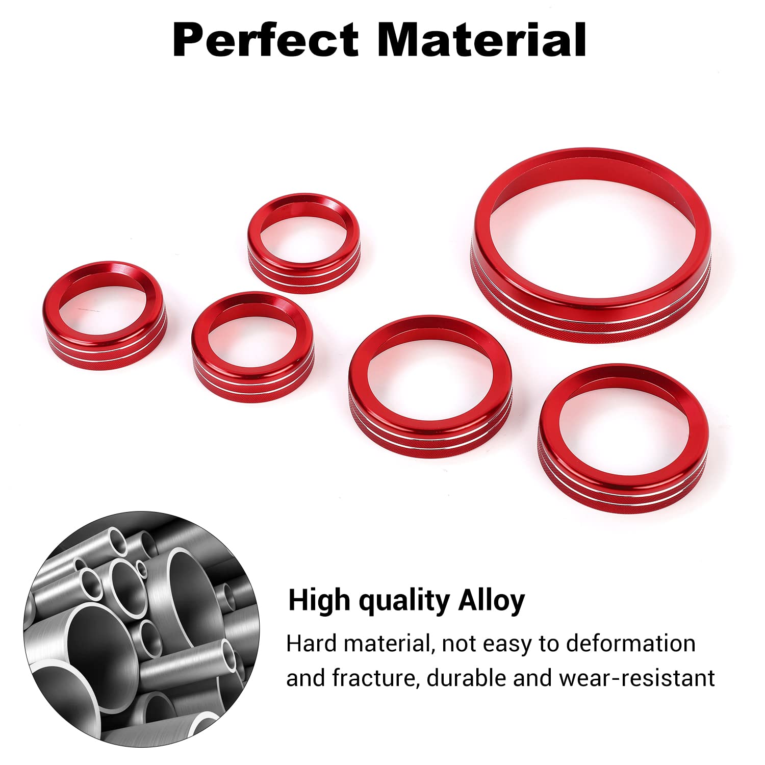 JWWY Air Conditioner Headlight Switch Knob 4WD Wheel Drive Trailer Gear Switch Knob Cover for 2021-2024+ Ford Bronco Accessories Aluminum Alloy 6PCS Red(Don't fit Bronco Sport)
