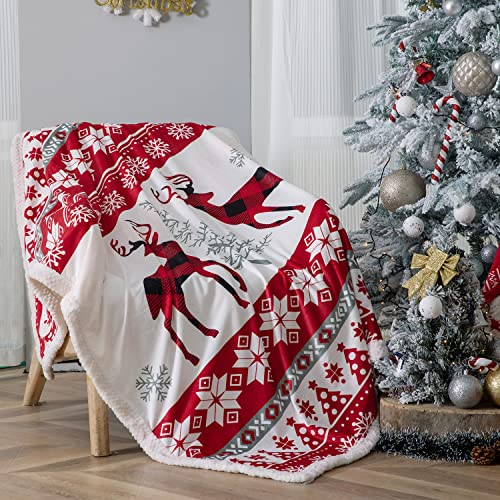 Christmas Throw Blanket, Soft Cozy Fleece Sherpa Fuzzy Blanket, Warm Plush Fluffy Flannel Throw Blanket Fall Winter for Couch Bed 50" X 60"