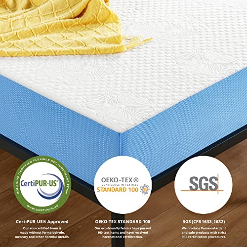 Oleesleep 6 Inch Ventilated Gel Infused Memory Foam Mattress, CertiPUR-US Certified, Blue, Queen