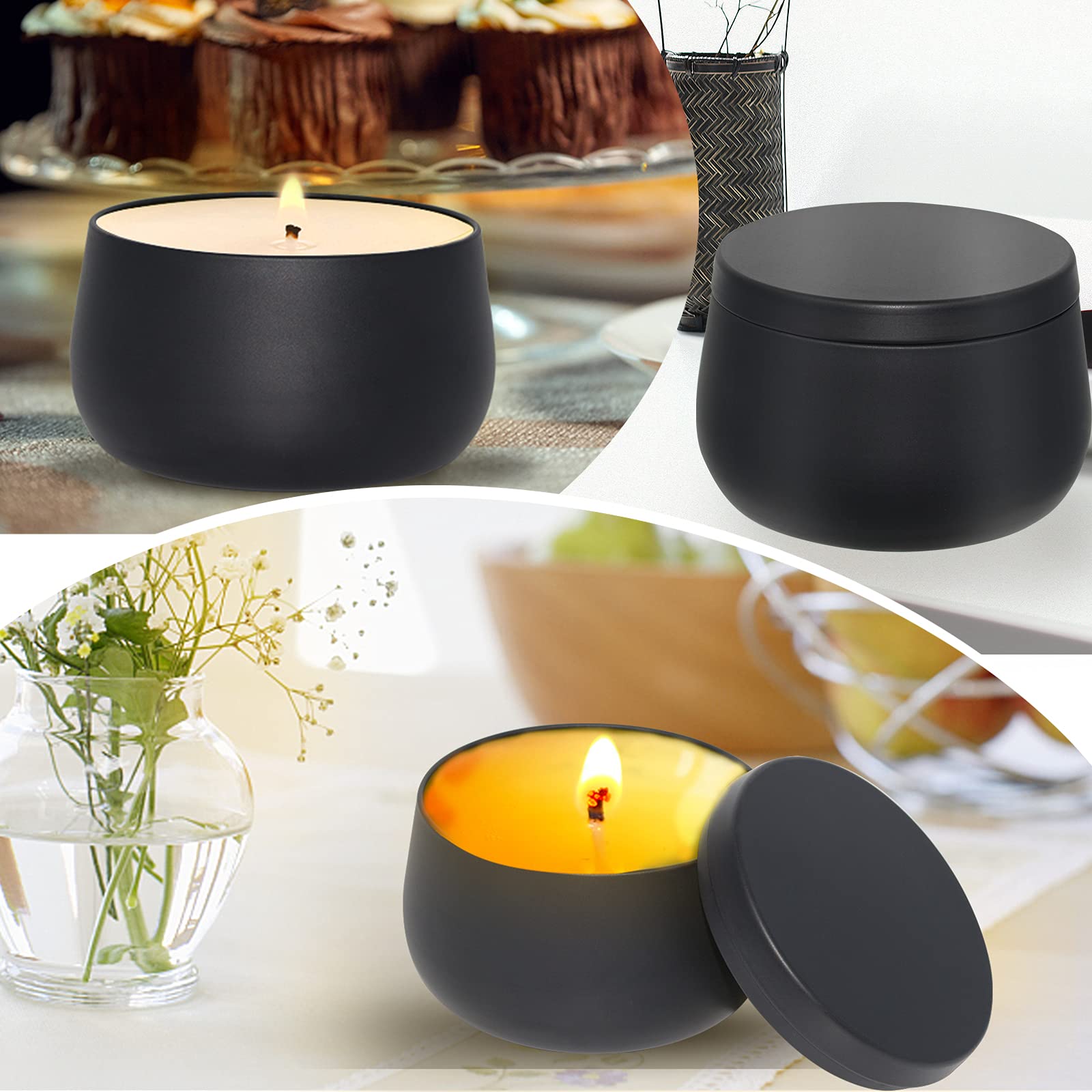SONVIIBOX 24 Pack 8oz Candle Tins,Black Candle Jars,Candle tins for Making Candles Bulk,Tin Jars for Candle Making,Metal tin Jars (24PACK, BLACK2)