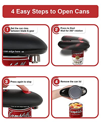 Electric Can Opener for Kitchen- Hand Held Automatic Can Opener with Smooth Edge, Portable and Battery Operated, Can Opener for Seniors with Arthritis, Easy One Touch to Open Any Size Cans, Black