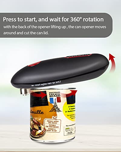 Electric Can Opener for Kitchen- Hand Held Automatic Can Opener with Smooth Edge, Portable and Battery Operated, Can Opener for Seniors with Arthritis, Easy One Touch to Open Any Size Cans, Black