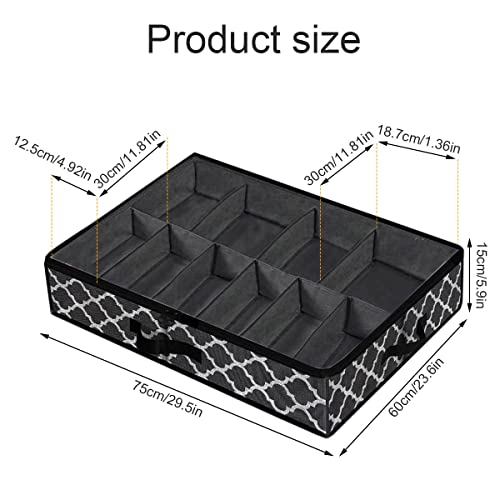 Under Bed Shoe Storage Organizer Fits Large Capacity Shoes Jumbo Slots Underbed Shoe Rack Bin Container Clear Window Lid ,Men Sneakers,Women High Heels,Short Boots Set of 2 Fits 20 Pairs (Black )