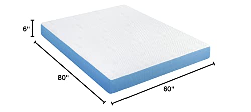 Oleesleep 6 Inch Ventilated Gel Infused Memory Foam Mattress, CertiPUR-US Certified, Blue, Queen