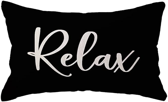 DCLINA Relax Lumbar Throw Pillow Case，12×20 Inch Housewarming Gifts Black Decorative Rectangular Waist Cushion for Sofa Beach Porch Bench Home Decor Pillow Case (Relax, Black)… (FS065)